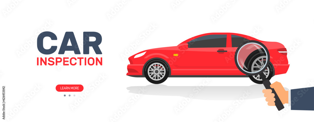 car inspection web banner hand holding magnifying glass checking a ...
