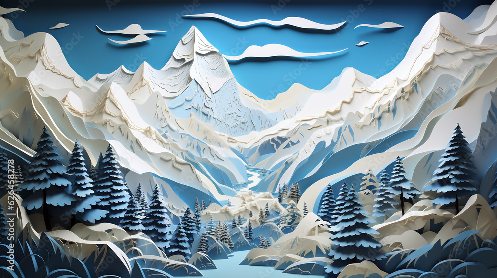 paper cut craft illustration of Mount Everest ultra detailed hyper ...