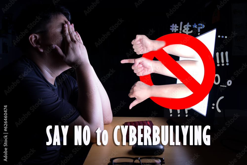 Image of despair male cyberbullying victim covering eyes Stock Photo ...