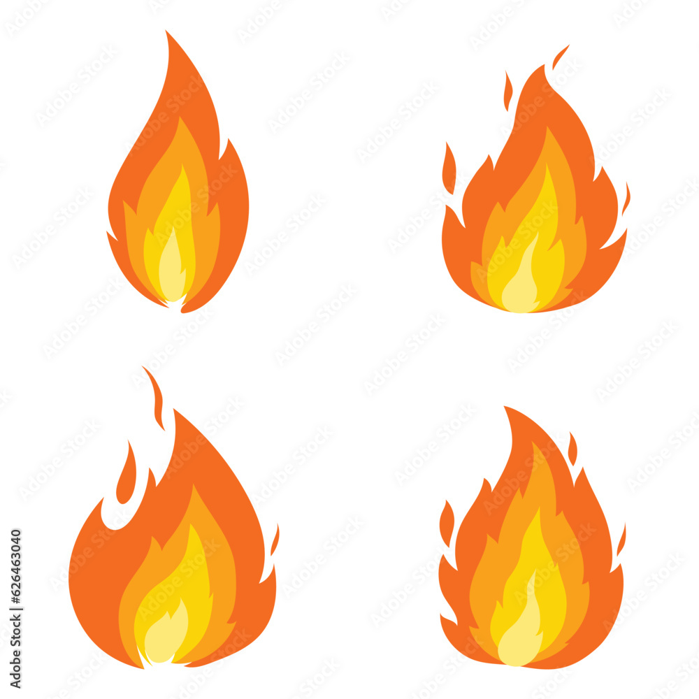 Cartoon Fire Flames, set of Cute characters, Isolated on white ...