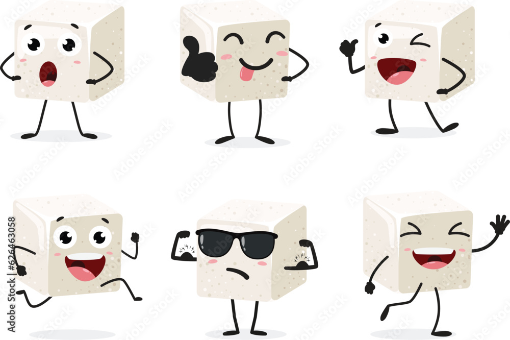 Cartoon Sugar cube, set of Cute characters, Isolated on white ...