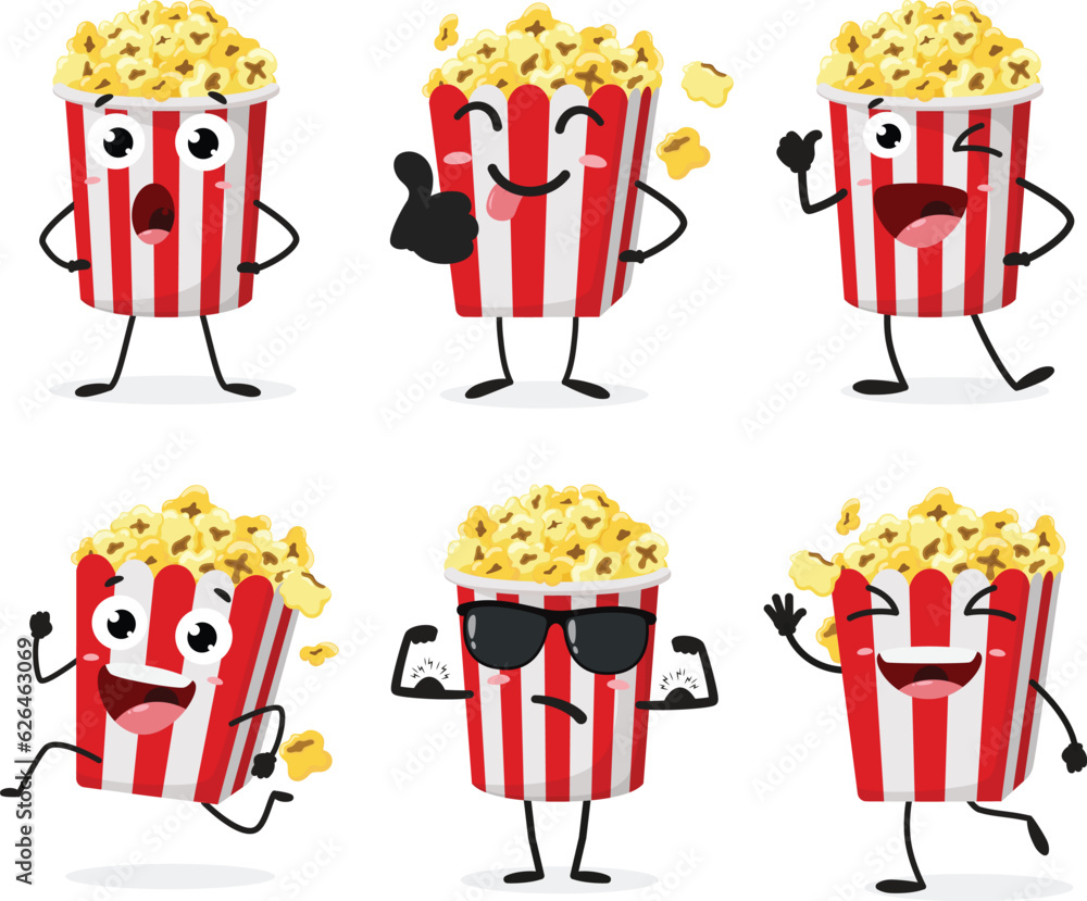 Cartoon Popcorn, set of Cute characters, Isolated on white background ...