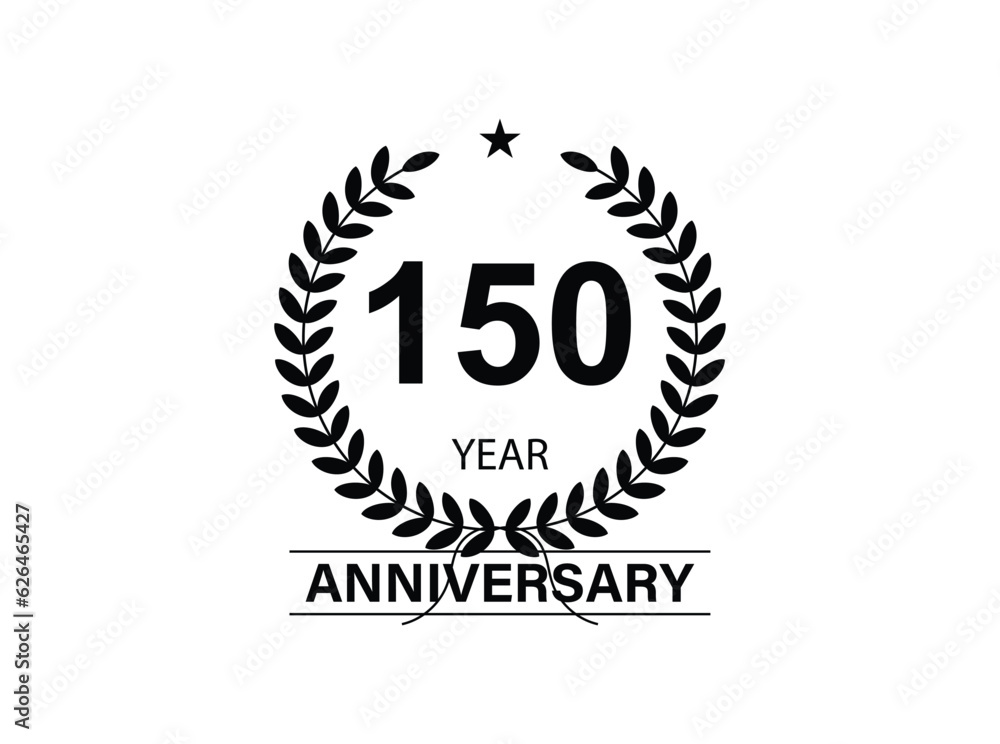 150 years anniversary logo template isolated on white, black and white ...