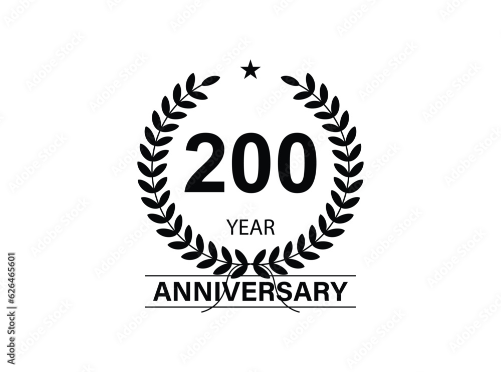 200 years anniversary logo template isolated on white, black and white background. 200th ...