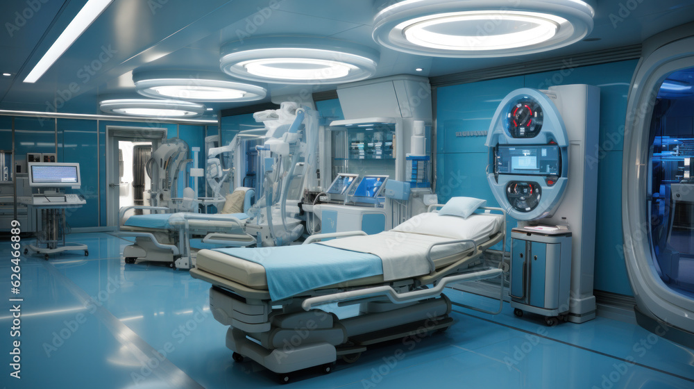Equipment and medical devices in hybrid operating room blue filter ...