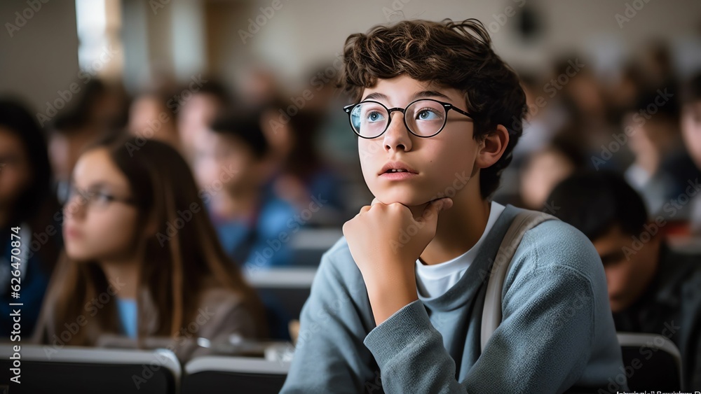 Generative AI : Student listening to a lesson in a classroom with other ...