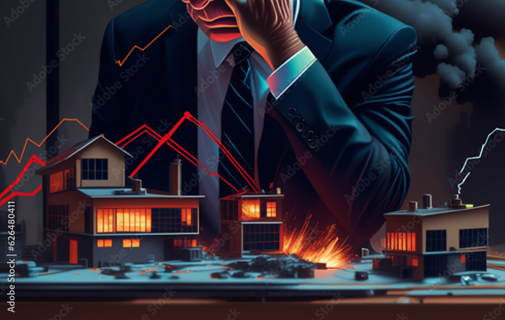 Sad businessman contemplates market downturn. Capturing the challenges ...