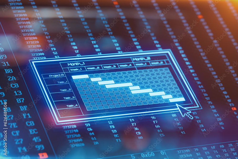 Gantt diagram on digital lcd display. Concept of project management ...