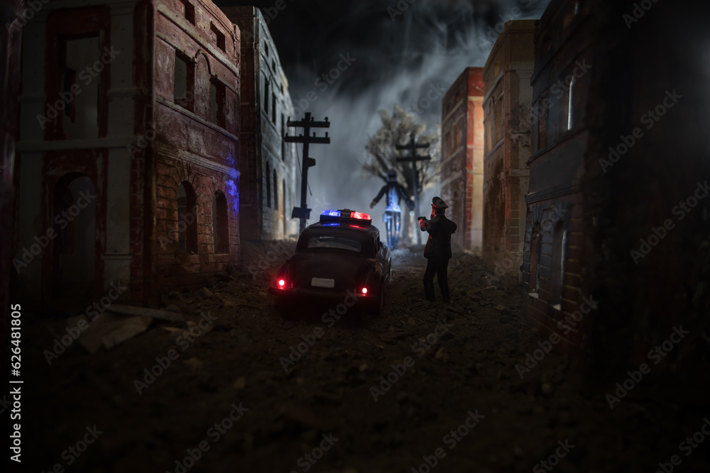 Police raid at night and you are under arrest concept. Silhouette of ...