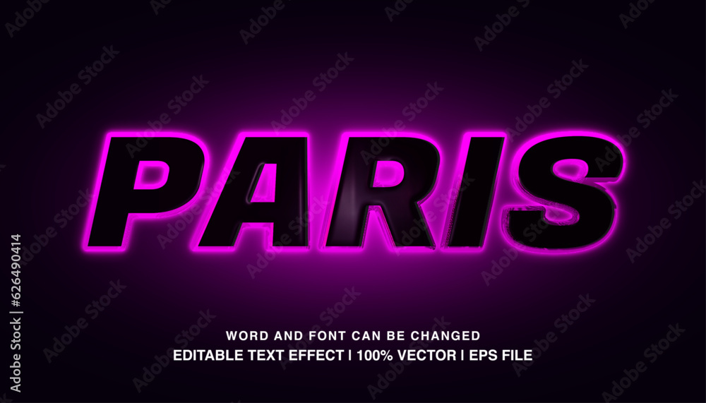 Paris editable text effect template, bold black purple neon light glossy style typeface, premium ...