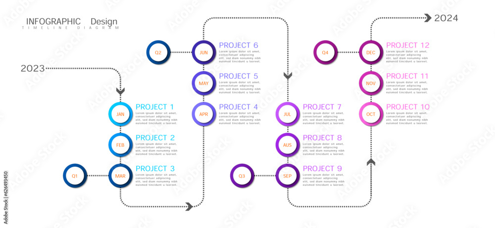 Infographic workflow diagram 12 months infographic number Process flow ...
