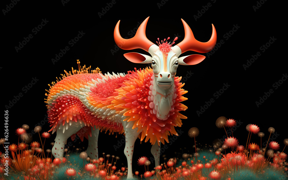 Statue of a white cow with orange jewelry for a sacred ritual, ai art ...