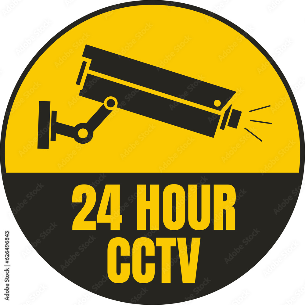 Printable black and yellow sticker 24 hour CCTV in operation, with ...