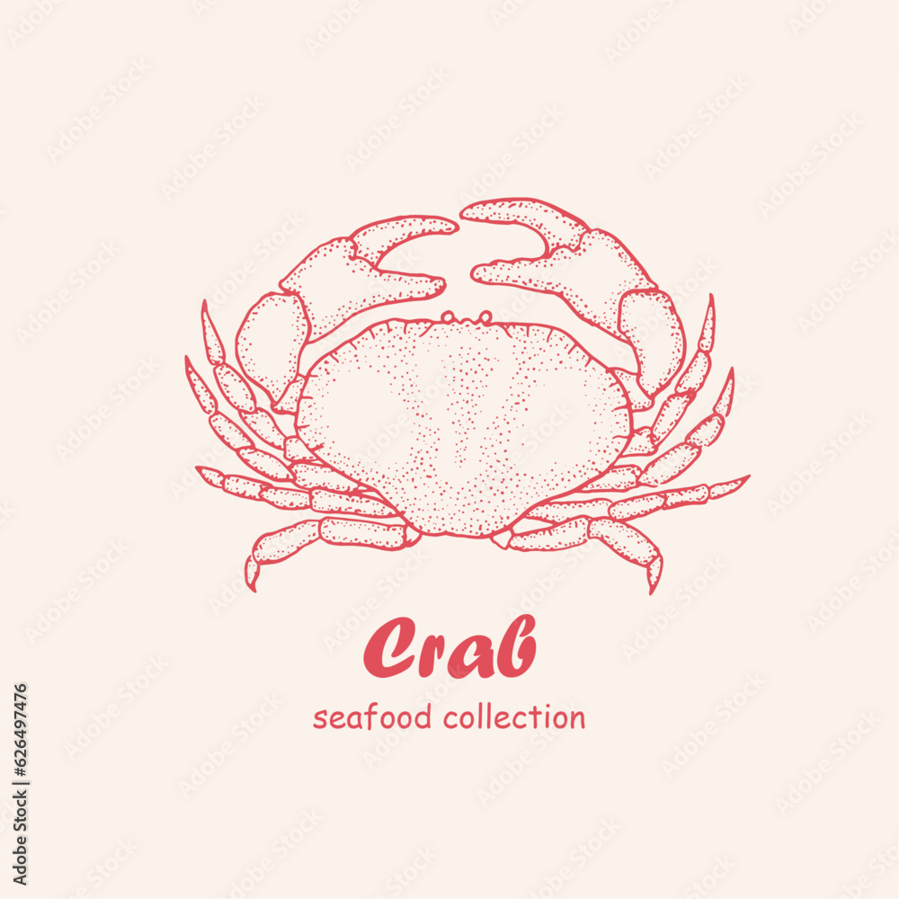 Seafood, crab, logo, doodle, line art ,seafood illustration ...