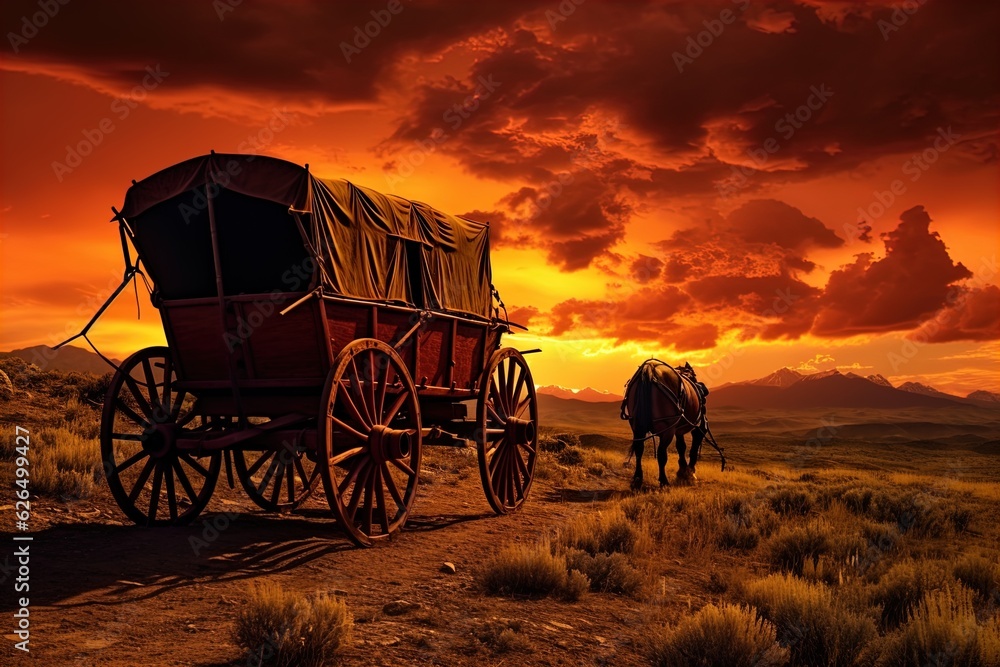 A horse and wagon on a trail in the old West. Great for stories on ...