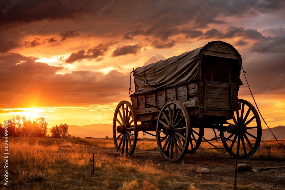 A horse and wagon on a trail in the old West. Great for stories on ...