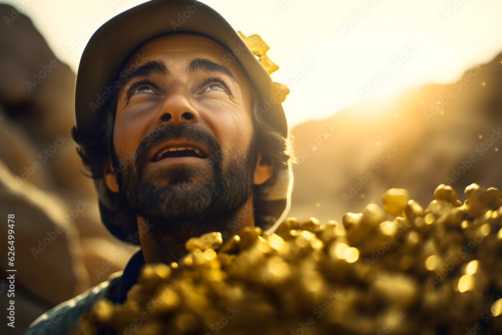 Gold digger traveler found a treasure trove of gold nuggets shining ...