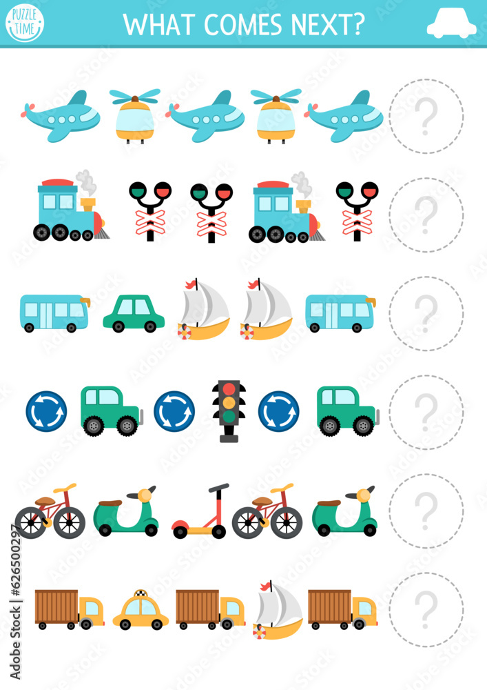 What comes next. Transportation matching activity for preschool ...