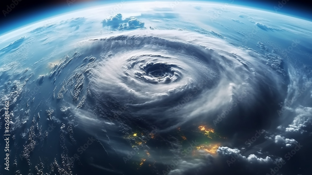 cyclone funnel of a hurricane on the surface of the planet view from ...