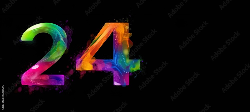 24 for year 2024 in colorful luminescent colors. Card for greetings ...