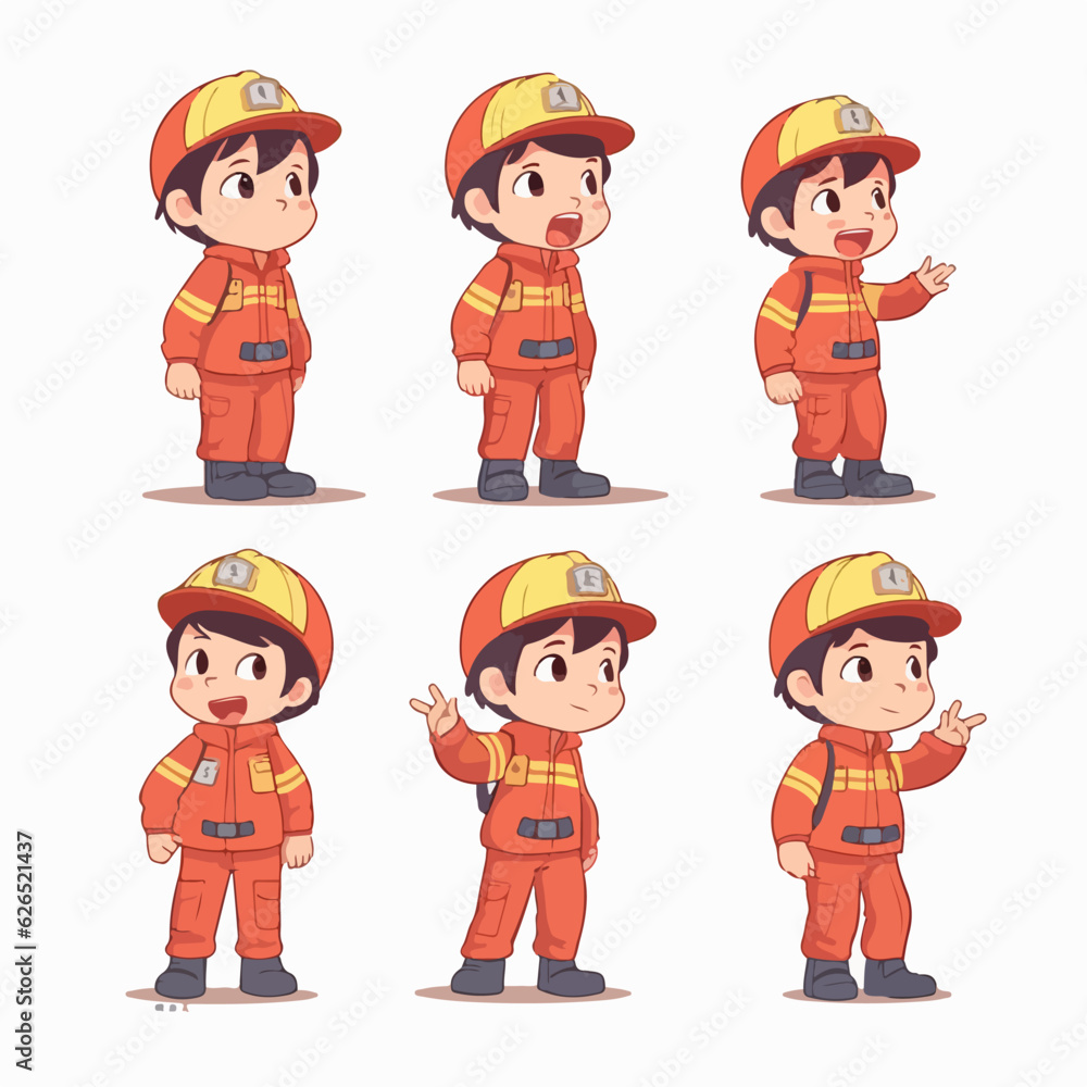 Vector illustration of a young firefighter boy, dressed for ...