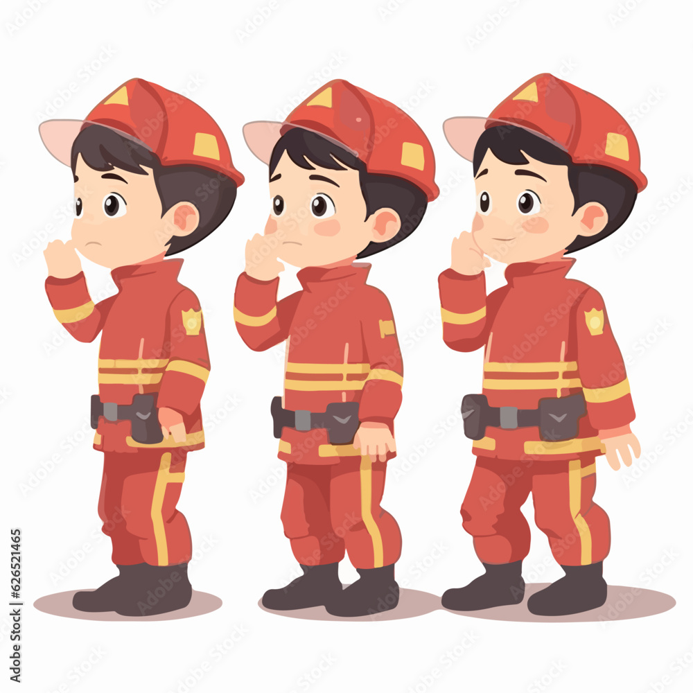Firefighter kid in fire-resistant clothes, cartoon illustration, young ...