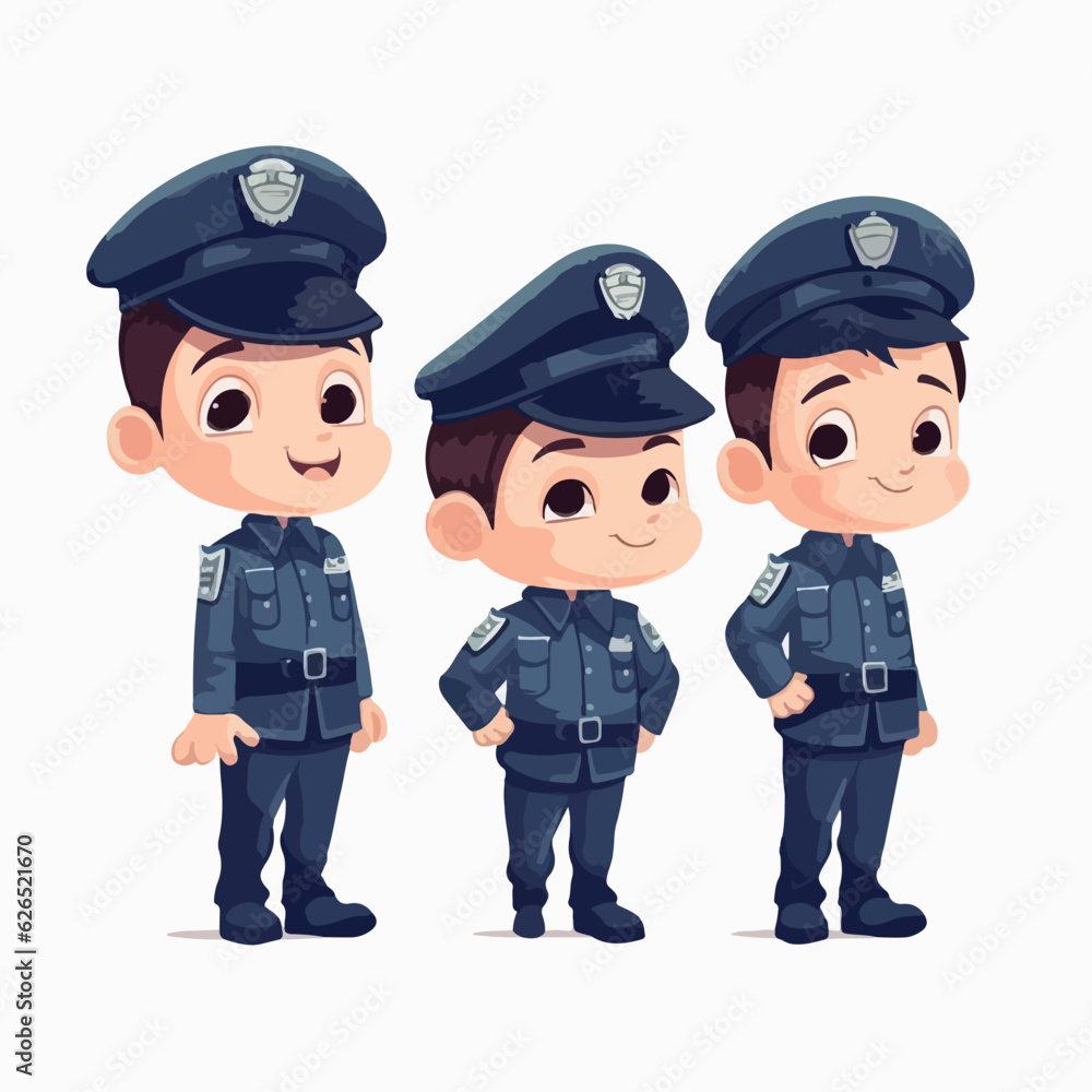 Police kid in police uniform, cartoon illustration, young boy ...