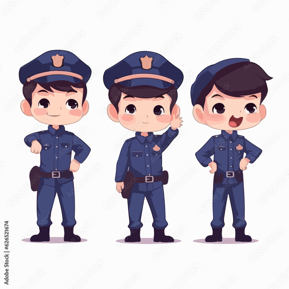 Cartoon boy dressed as a police officer, vector pose, young kid ...