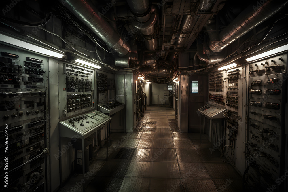 abandoned old unerground research laboratory, neural network generated ...