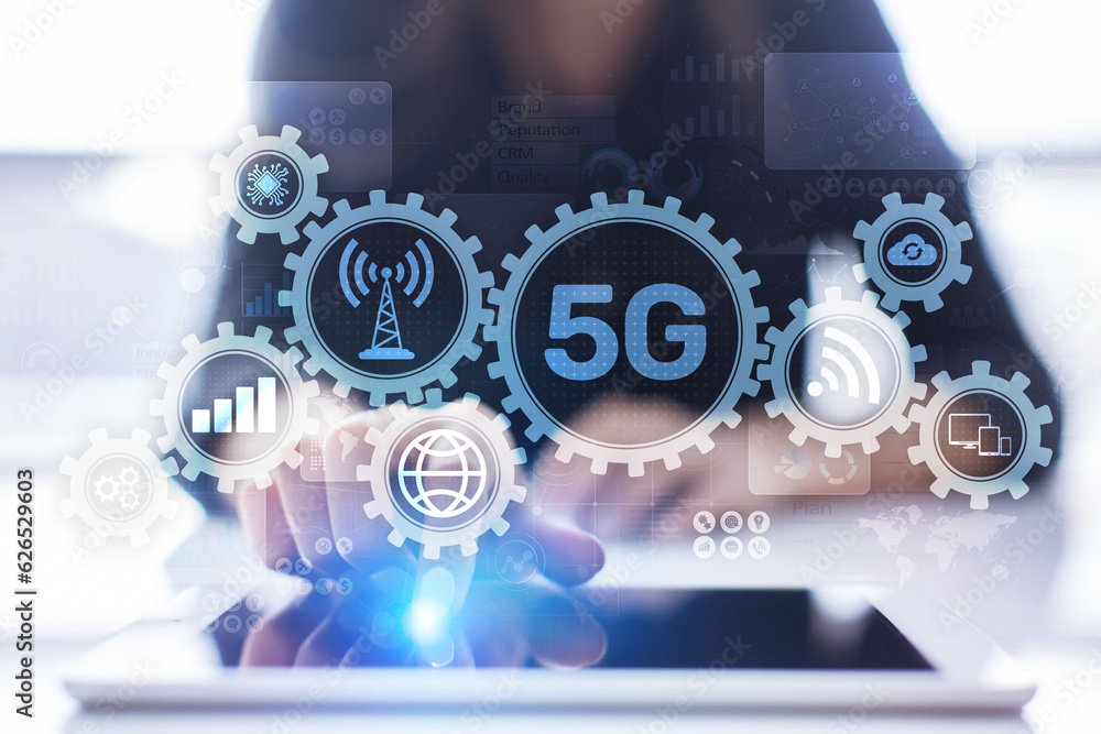 5G Fifth generation of mobile internet. Fast connection ...