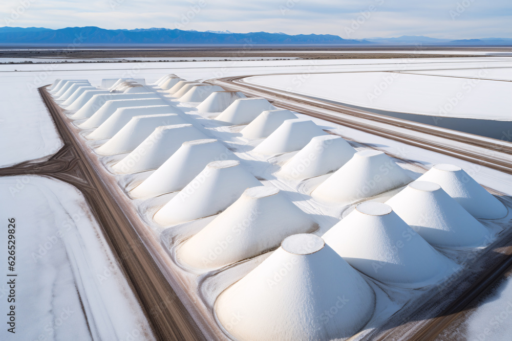 Sea salt farm. Pile of white salt. Raw material of salt industrial ...
