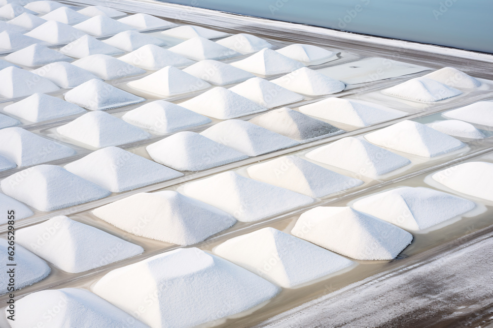 Sea salt farm. Pile of white salt. Raw material of salt industrial ...