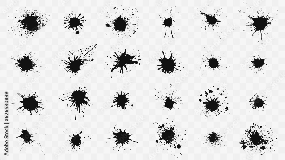 Set of ink drops and splashes. Blotter spots, liquid paint drip drop ...