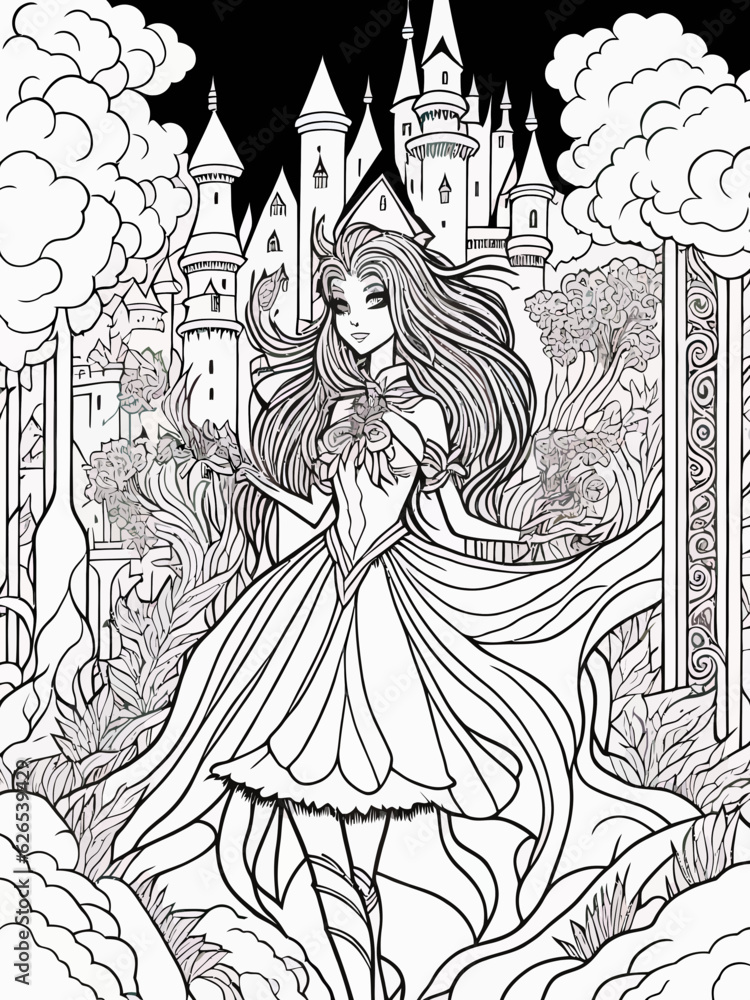 Unleash Creativity: Printable Coloring Page of Fairy Tale Kingdom Stock ... Unleash Creativity: Printable Coloring Page of Fairy Tale Kingdom Stock ...