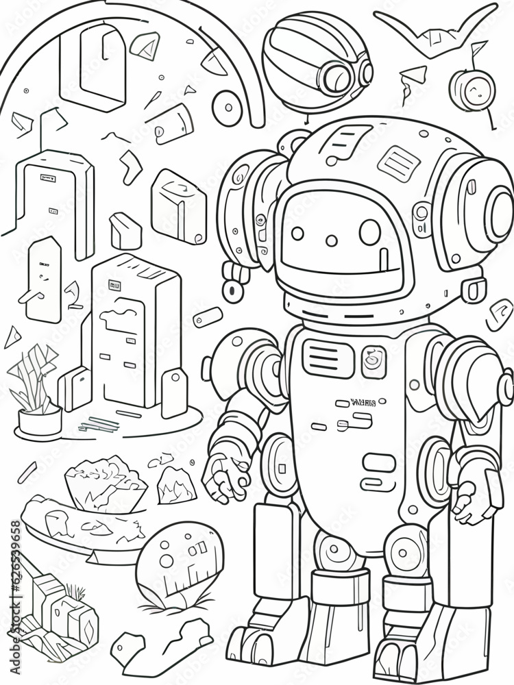 Interactive Robot Coloring Sheet: Explore the Futuristic World Stock ...