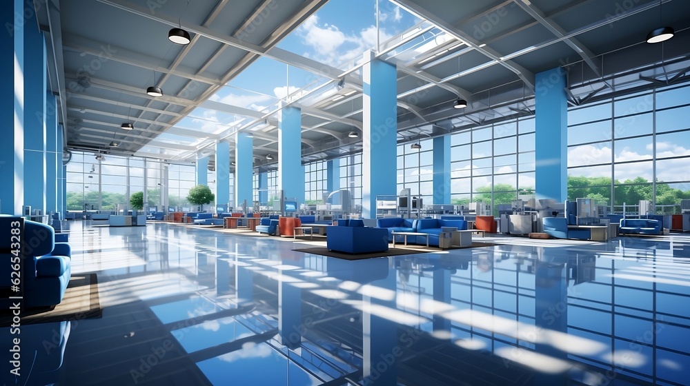 Inside the modern spacious logistics center, warehouse or large retail ...