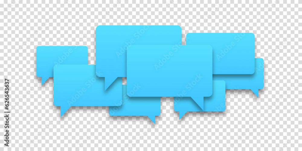 Set of speech bubbles icons. Blue speech bubbles on a transparent ...