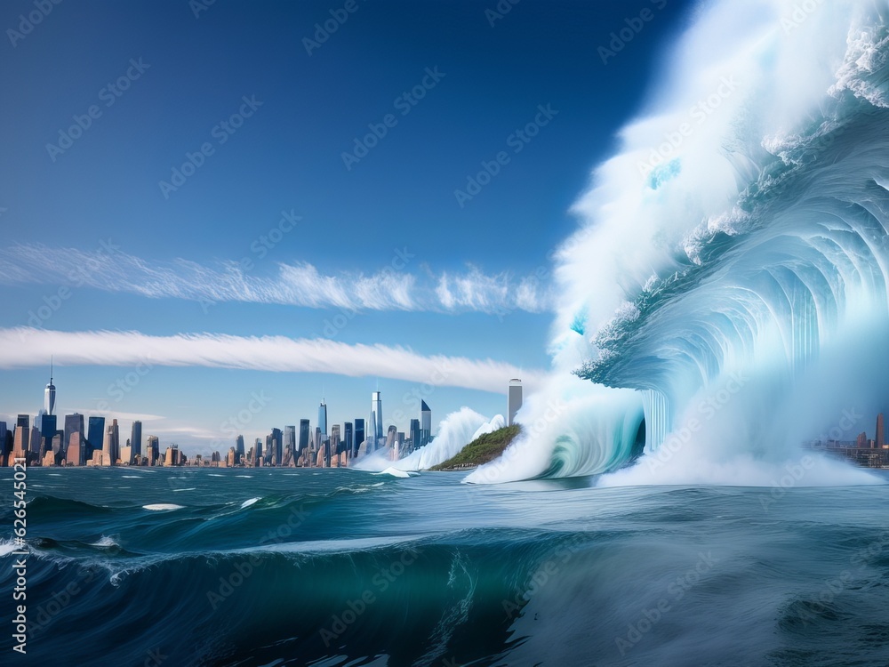 Tsunami New York City Coast Huge Wave Catastrophe AI Generative Stock ...