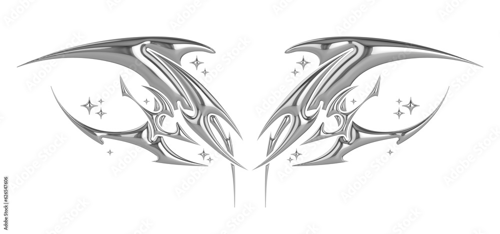 Succubus womb tattoo. Demon heart sigil, 3D chrome metal in triball ...