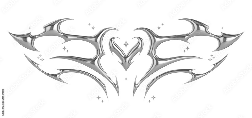 Succubus womb tattoo. Demon heart sigil, 3D chrome metal in triball ...