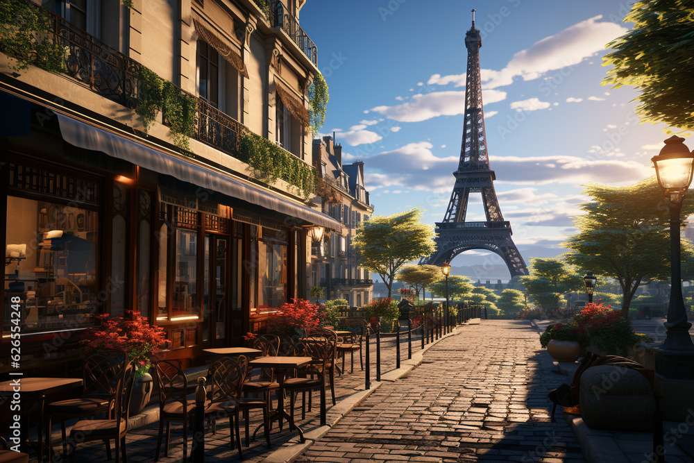 Some restaurants and cafes in front of the Eiffel Tower Stock Photo ...