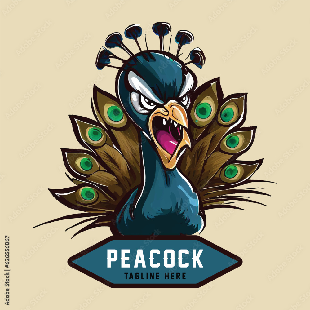 Vetor de Multipurpose Angry Realistic Vintage Style Peacock E sports ...