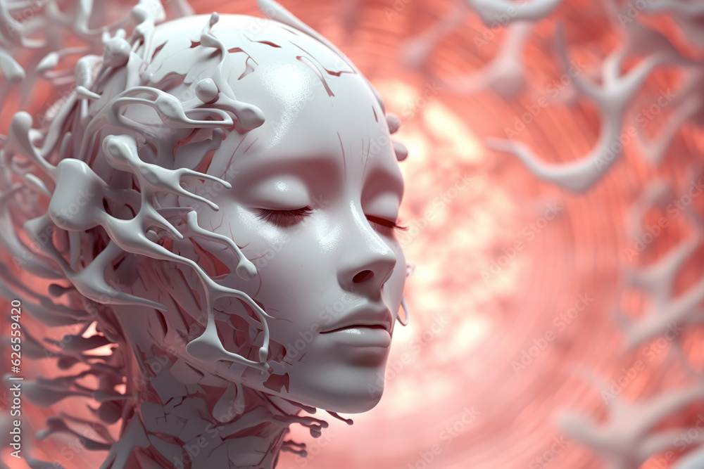 Female psychology, mentality, mind, brain concept. White bald woman ...