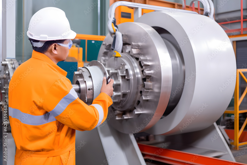 A mechanical engineer inspecting and troubleshooting a large-scale ...