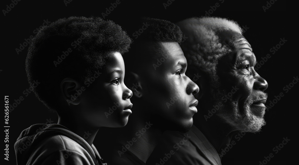 Side profile of three generations of black men Stock Photo | Adobe Stock