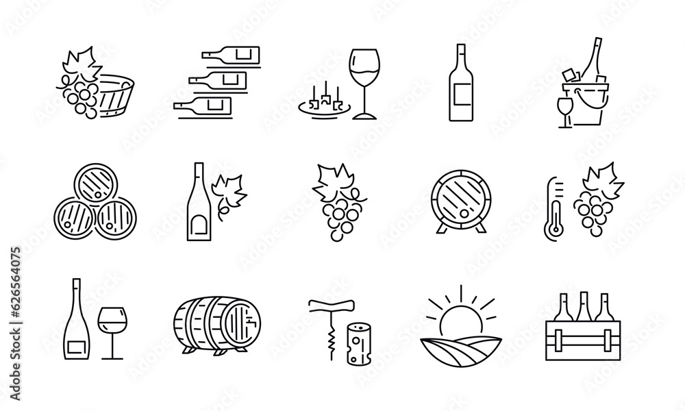 Wine line icons set. Vector line icons. Contains such icons as wine ...