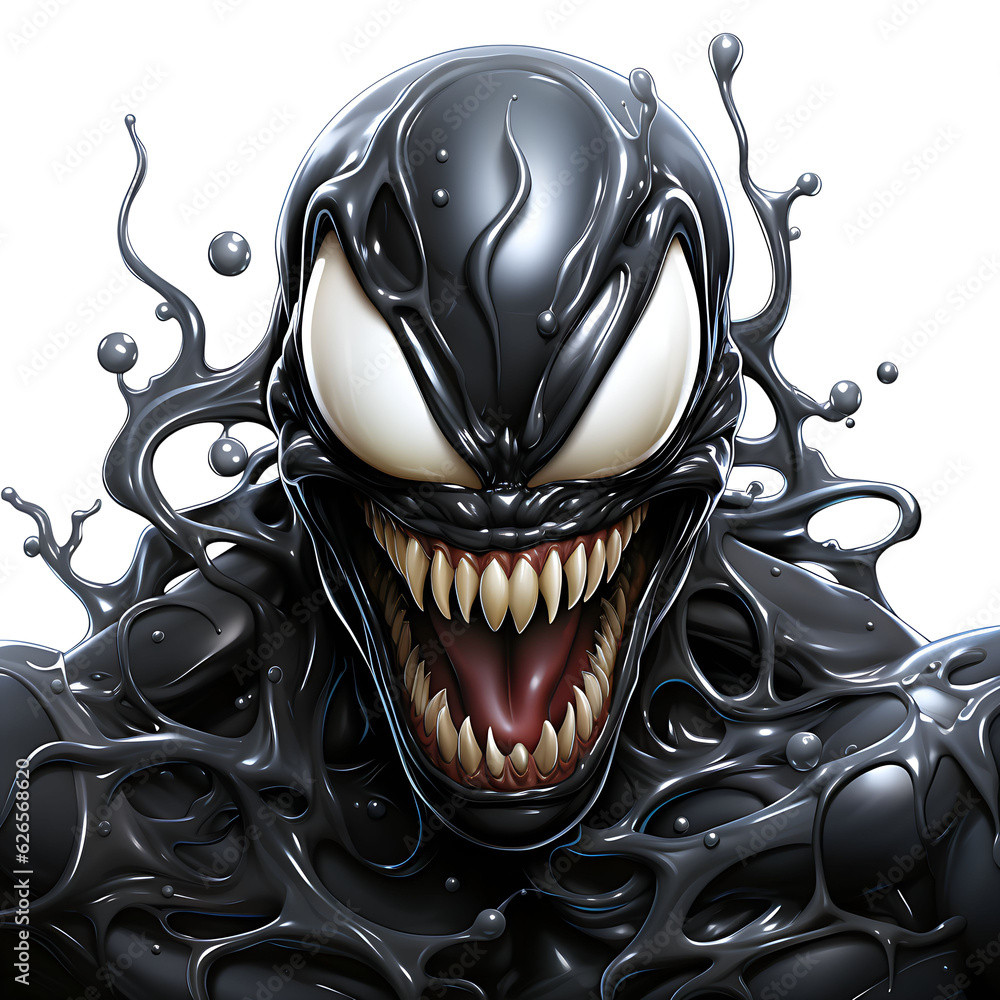 Venomous black goo alien with sharp teeth and tongue. Halloween, horror ...