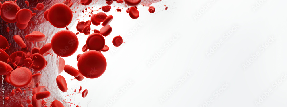 Human red blood cells on a white background with copy space. Medical ...