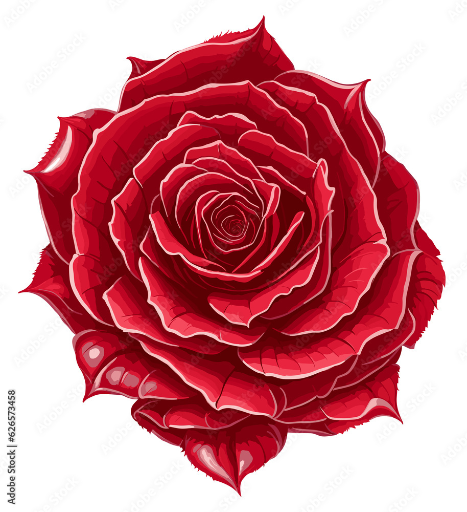 Gorgeous red rose illustration, top view, isolated with transparent ...