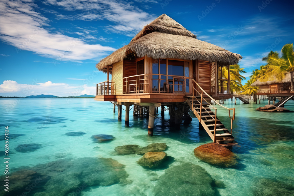 Floating house on the waters of a tropical lagoon, architecture of ...